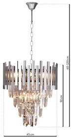 Lustr Aspen II, 1x křišťálové/chromové kovové stínítko, (fi 45cm), ch