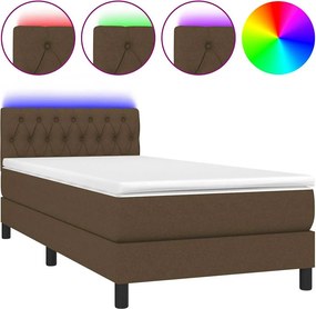 Box spring postel s matrací a LED tmavě hnědá 90x190 cm textil 3133360