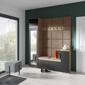 Eka Předsíňová stěna s čalouněnými panely Trinity 29 - Dub Artisan s černou / Béžová 2304