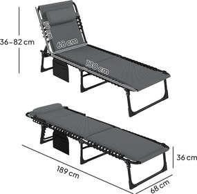 Lehátko, lehátko s čalouněním a boční kapsou, zahradní lehátko, lehátko u bazénu, čalouněné lehátko, šedé