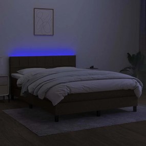 Box spring postel s matrací a LED tmavě hnědá 140x200 cm textil 3133160