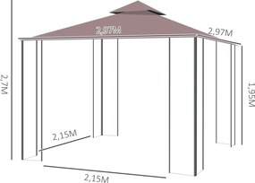Zahradní altán Outsunny s moskytiérou a bočními panely, party stan s dvojitou střechou, zahradní gazebo 2,97x2,97m