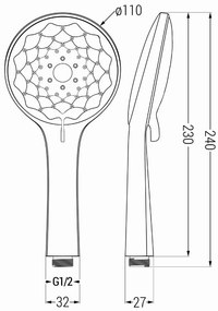 Mexen příslušenství - 1-bodový ruční sprchový set R-74, černá, 785746052-70
