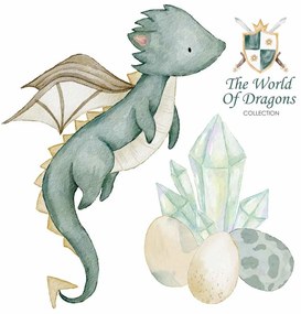 Gario Dětská nálepka na zeď The world of dragons - drak, vajíčka a diamanty Rozměry: 100 x 96 cm