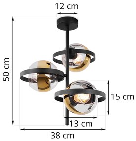 Stropní svítidlo Asturia Ring, 3x zlaté/transparentní skleněné stínítko, B