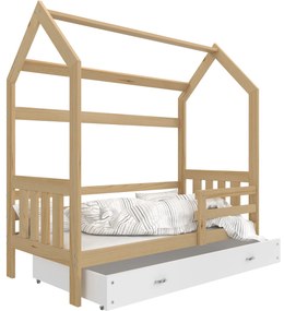 Dětská postel domeček se zábranou, úložným prostorem a matrací ZDARMA 160 x 80 cm - BOROVICE