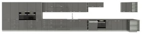 Nábytek Elegance Kuchyňská linka GRÉTA 120/180cm = Dolní skříňky: 80cm dřezová, 40cm zásuvková, Horní skříňky: 80cm plná, 40cm, 60cm digestořová.