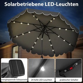 Costway Slunečník 300 cm s LED osvětlením, s klikou a volánem, lze ohnout o 35°