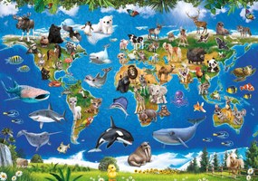 DINO Puzzle XL Mapa zvířat 100 dílků 47x33cm skládačka dn343566