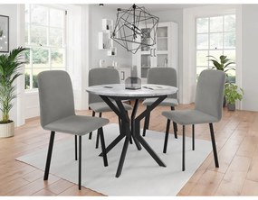 Rozkládací stůl Kirtore M 90 se 4 židlemi Lekoz, Barva dřeva: šedý mramor + černá, Potah: Amor Velvet 4321