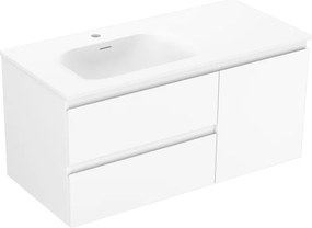 Mexen Orio, koupelnová skříňka 100 cm s umyvadlem Vela vlevo, 2S, 1D, bílá matná, 91A13-10047-3-BBFFFF01-W23L01