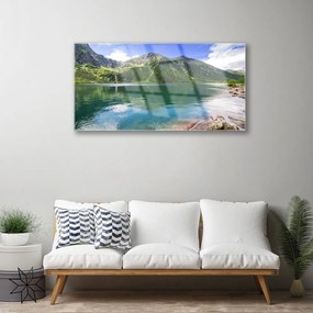 Obraz na skle Hora Jezero Krajina 125x50 cm