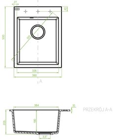 Laveo Monchichi, 1-komorový granitový dřez 390x500x205 mm, černá, LAV-SBO_710Y