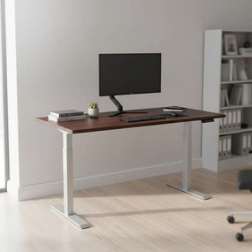 Výškově nastavitelný stůl OfficeTech A, 140 x 80 cm, šedá podnož, wenge