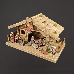 AMADEA Dřevěný betlém osvětlený s figurkami 42 cm, český výrobek