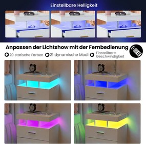 Costway Noční stolek s LED osvětlením s 2 zásuvkami – 50 × 40 × 58 cm, bílý