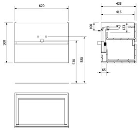 Sapho, ODETTA umyvadlová skříňka 67x50x43,5cm, bílá lesk, DT070-3030