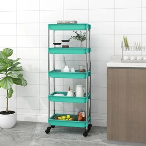 Kuchyňský vozík s 5 patry tyrkysový 42x29x128 cm železo a ABS 336334