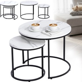 Velaco Set 2 konferenčních stolků TIG-1 70, imitace bílého mramoru/černá