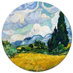 Kulatý obraz Vincent van Gogh - Krajina se žlutým polem s petrklíči a cypřiši