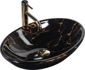 Rea Pamela Black Marble Shiny, umyvadlo na desku 530x330x150 mm, černá lesklá-vzor black marble, REA-U5067