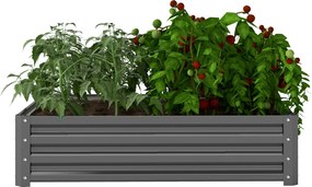 Zvýšený zahradní záhon Outsunny, truhlík, zeleninový truhlík, bylinková zahrádka pro zahradu, terasu, balkon, ocel, světle šedá, 120 x 120 x 30 cm | A