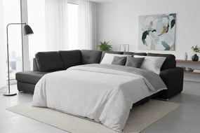 Kožená sedací souprava s rozkladem na každodenní spaní ALEXIE - rohová, levá, černá (nero 308)