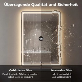Costway Koupelnové zrcadlo s LED osvětlením a nástěnné zrcadlo z tvrzeného skla