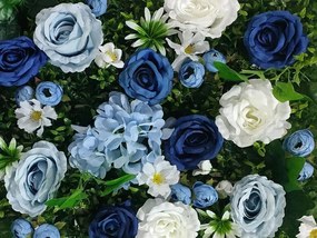 Wall flower - blue rose and hydrangea, dílec 40 x 60 cm