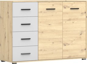 IDZ Komoda MARSYLIA 2D4S 01, 135 cm Bílá/Dub Artisan