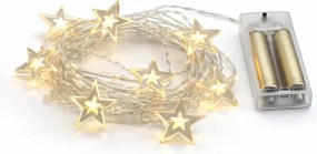 LED světýlka na baterie, akrylové hvězdičky, 1,5 m, teple bílá, 10 diod, čirý kabel, IP20 interiér, 2× AA