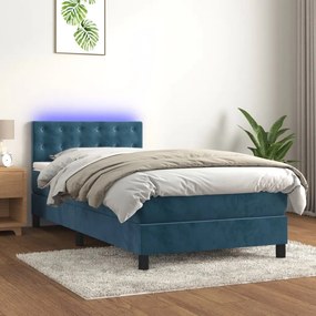 Box spring postel s matrací a LED tmavě modrá 90x200 cm samet 3134625