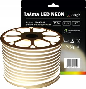 Led pásek Neon 2835 220V 230V 100m 4000K Bílý Neutrální Voděodolný IP67