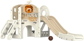 Dětská skluzavka AIYAPLAY, 7 v 1, skluzavka pro batolata s basketbalovým košem, lezeckou konstrukcí, dalekohledem, tunelem, plošinou, úložným košem, d