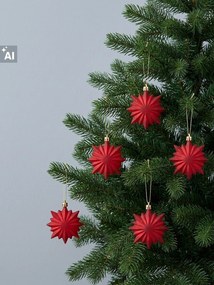 Sinsay - Sada vánočních koulí ve tvaru hvězd se sametovou úpravou 5 pack - červená