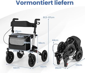 Costway Rollator s pneumatikami, skládací a lehký s hliníkovým – stříbro