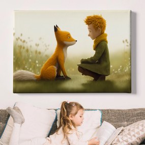 Obraz na plátně - Malý princ a liška v hlubokém propojení FeelHappy.cz Velikost obrazu: 90 x 60 cm