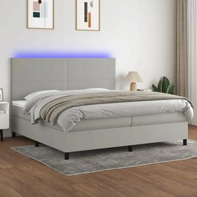 Box Spring Postel S Matrací A Led Textil Světle Šedá Hladký design 200 x