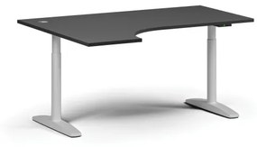 Výškově nastavitelný stůl OBOL, elektrický, 675-1325 mm, rohový levý, deska 1600x1200 mm, bílá zaoblená podnož, grafit