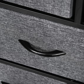 HOMCOM Komoda s 8 textilními zásuvkami, úložná skříň s úchyty, kovový rám, moderní design do ložnice a obývacího pokoje v tmavě šedé barvě