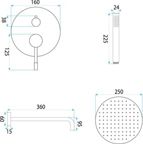 Rea Lungo Diamond, podomítkový sprchový set s dešťovou hlavovou a ruční sprchou, chromová, REA-P6963