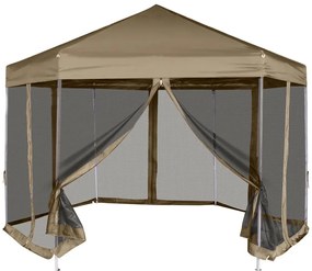Šestihranný pop-up stan s bočnicemi 3,6 x 3,1 m taupe 220 g/m²
