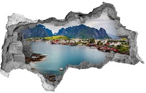 Wallmuralia Díra 3D ve zdi nálepka Lofoty Norsko 95x73 cm