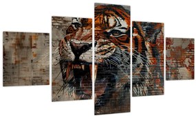 Obraz - Tygr z cihel (125x70 cm)