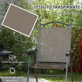 Outsunny Sada 2 Skládacích Zahradních Křesel, Venkovní Křesla s Opěrkami a Prodyšným Materiálem Sedáku, Hnědá