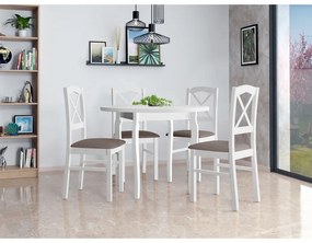 Kulatý stůl se 4 židlemi - AL55, Barva dřeva: bílá, Potah: Hygge D91