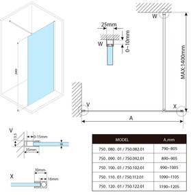 Bruckner Spitza walk-in sprchová zástěna 90 x 200 cm chrom matné sklo 750.092.1