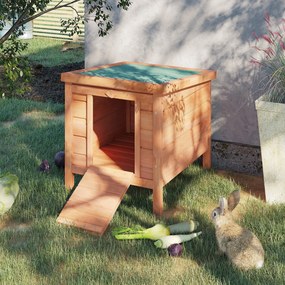 Dřevěný králíčí kotec PawHut s venkovním útočištěm pro malé domácí mazlíčky, sklápěcí asfaltová střecha a protiskluzová rampa 42x51x43 cm