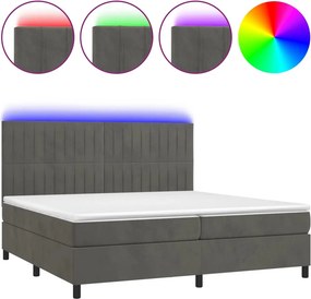 Box spring postel s matrací a LED tmavě šedá 200x200 cm samet 3136264