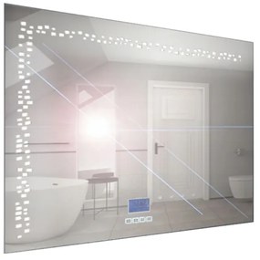 Comodo Zrcadlo závěsné s pískovaným motivem a LED osvětlením Nikoletta LED 7 Typ: dotykový vypínač a digitální display s hodinami, Rozměry (cm): 100x65 - (Nikoletta LED 7/100 TS-MW)